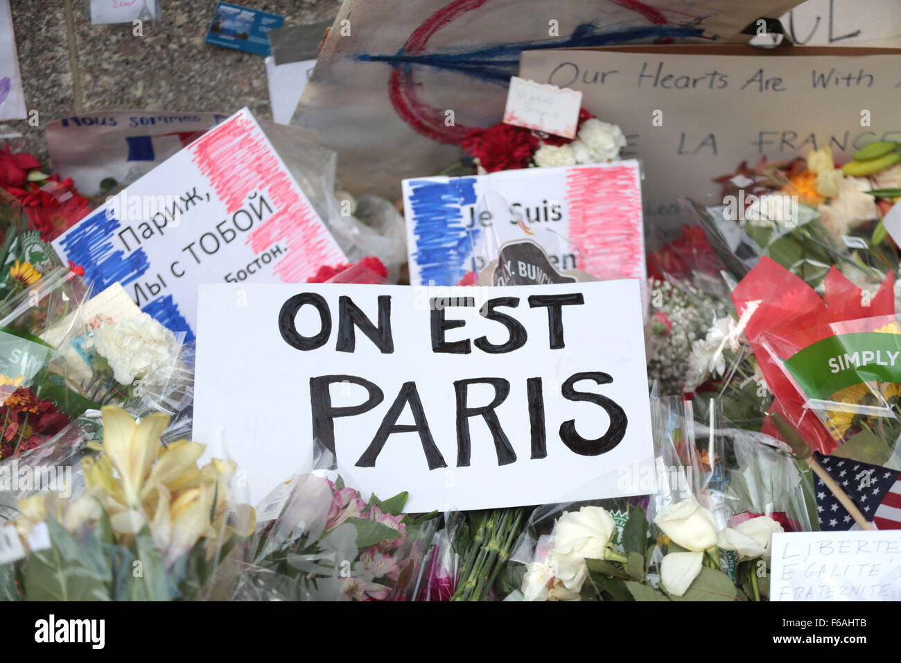 Boston, Massachusetts, USA. 15th Nov, 2015. A memorial grows outside ...