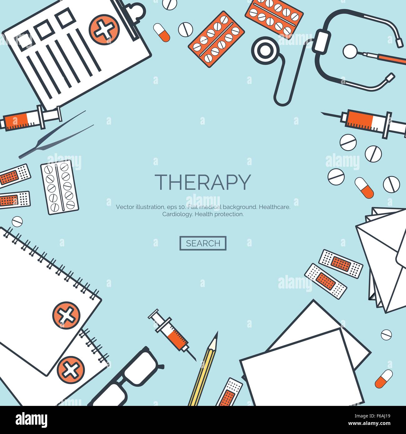 Vector illustration, lined. Flat medical background. First aid ...