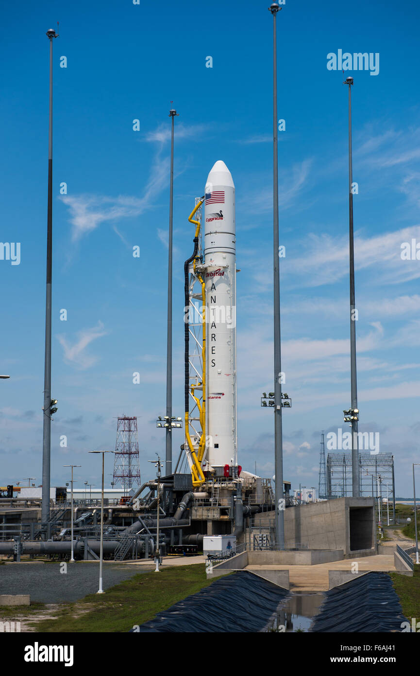 The Antares rocket is prepared for launch from Wallops Flight Facility ...