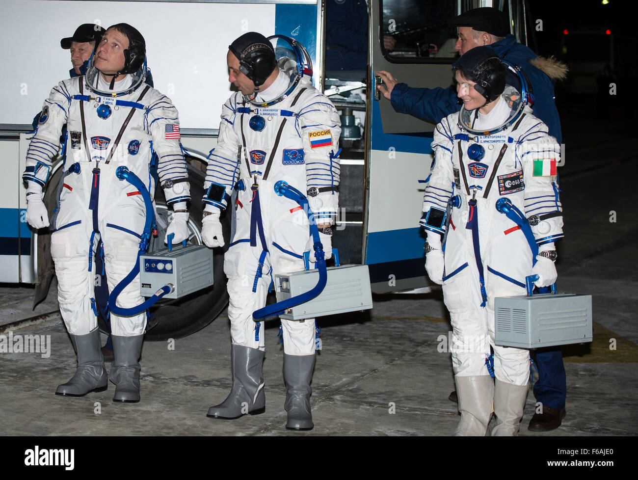 The Expedition 42 crew departs for the International Space Station from ...