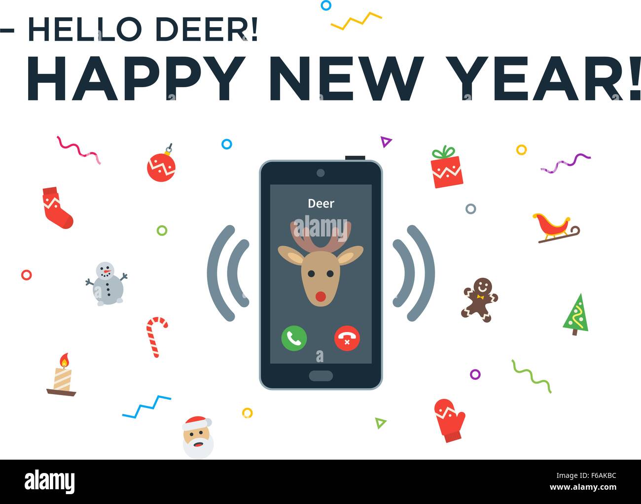 Christmas Reindeer incoming phone call with lettering Happy New Year ...