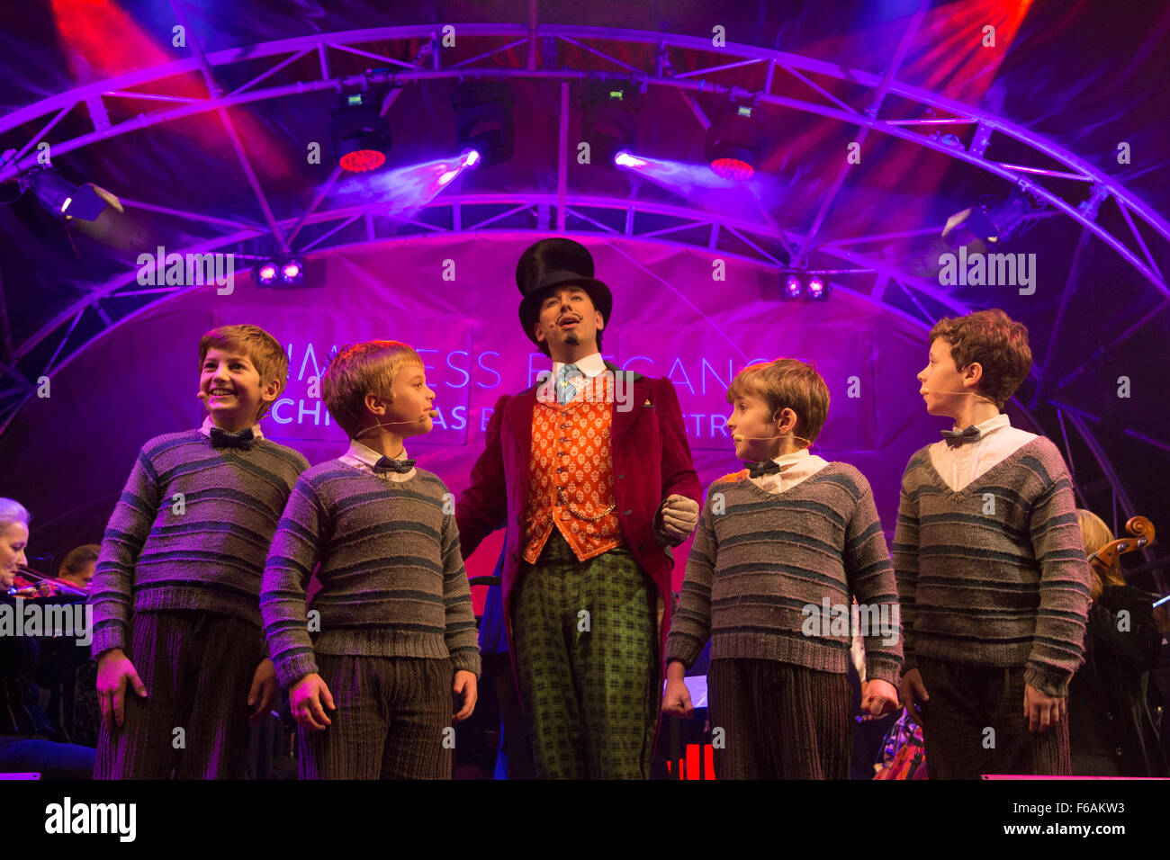 London, UK. 15 November 2015. Charlies with Willy Wonka from the ...
