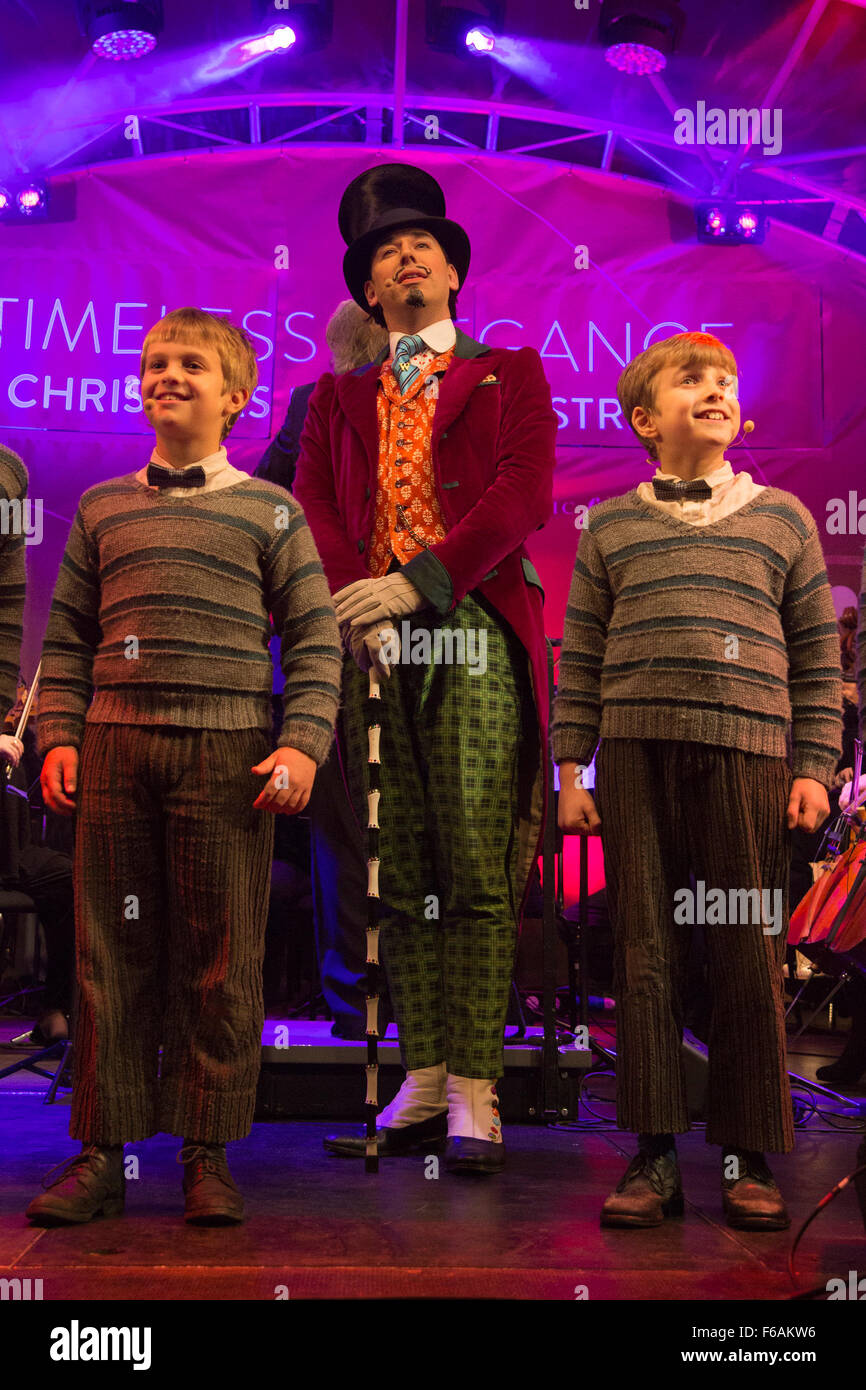 London, UK. 15 November 2015. Charlies with Willy Wonka from the ...