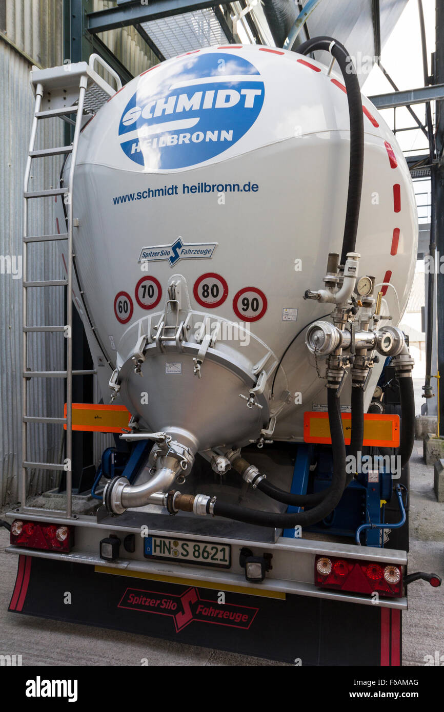 A bulk powder tanker belonging to the Schmidt company showing various ...