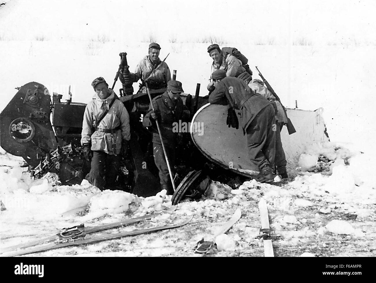 A tractor that has hit a landmine during World War II in Finnmark ...
