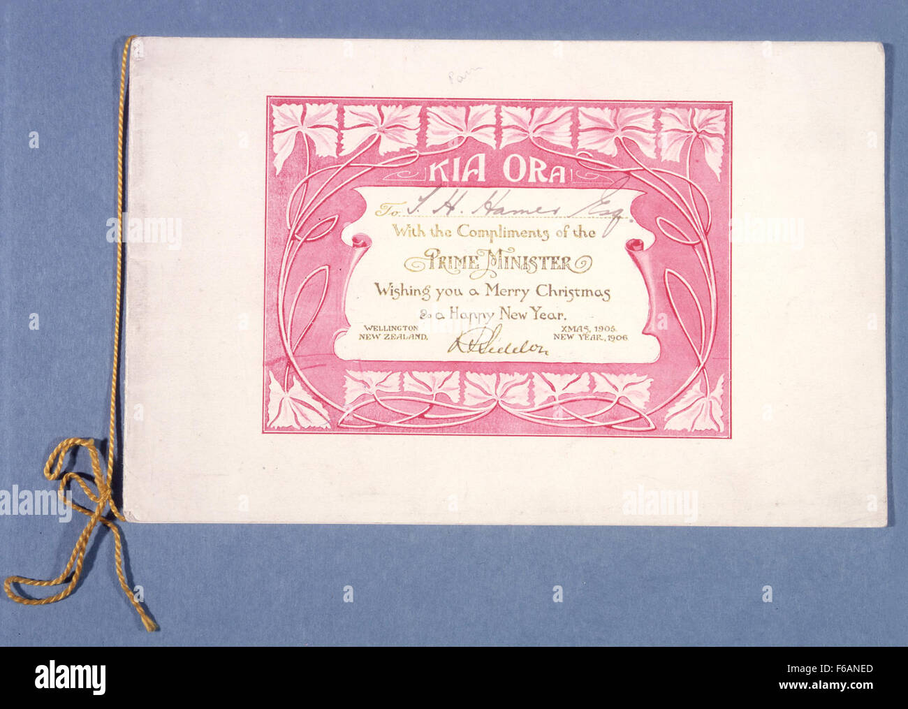 A formal greeting card or letter addressed to T. H. Hamer Esq, possibly ...