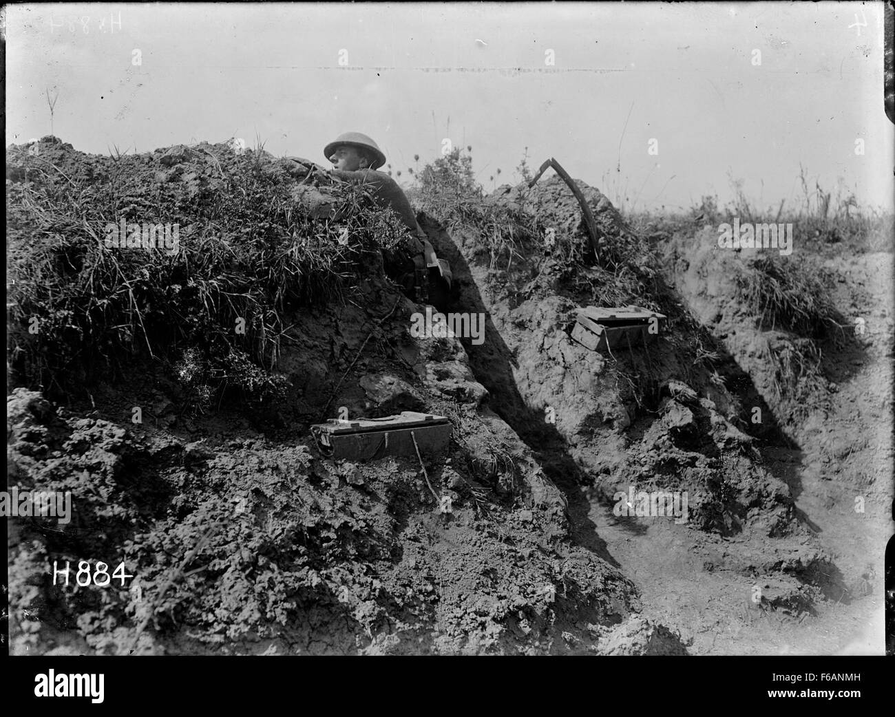 A New Zealand sentry stands on the front line in Gommecourt Wood during ...
