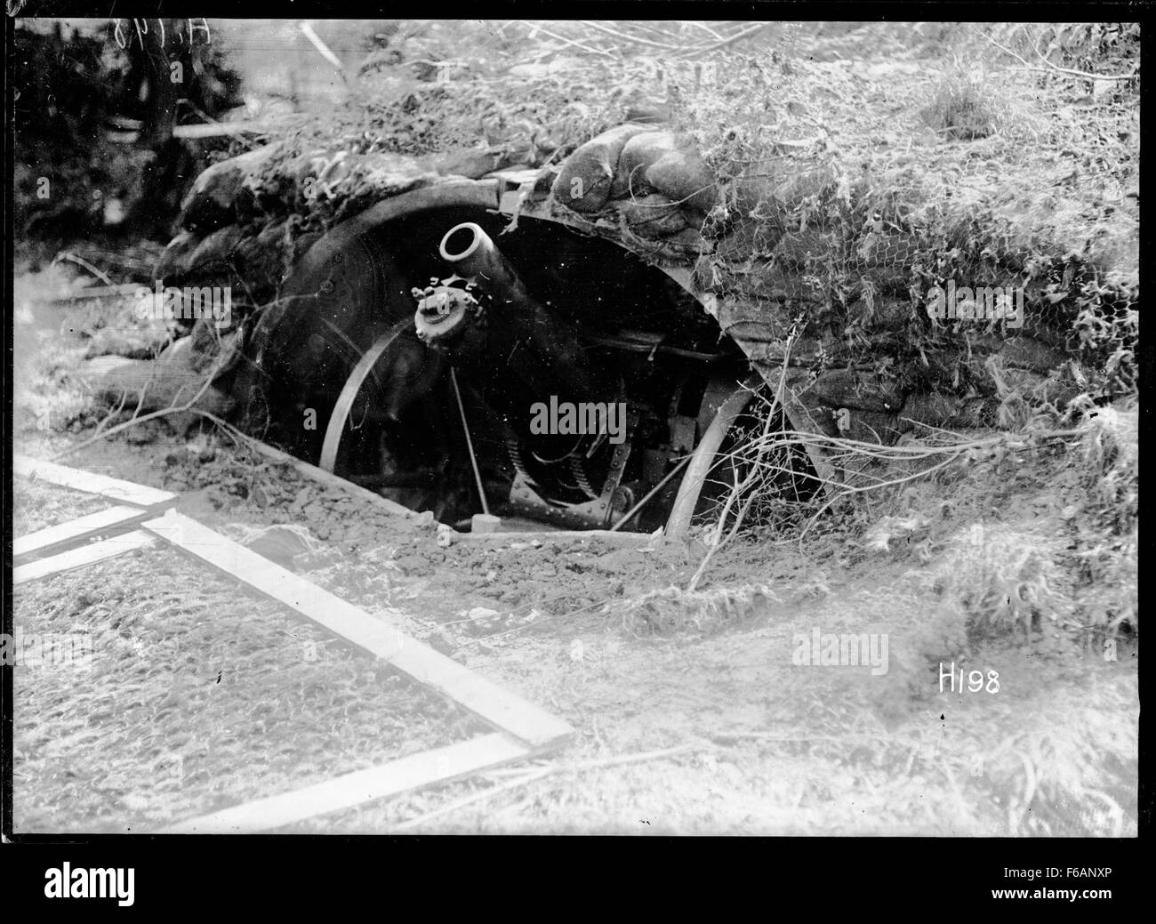 This image shows a New Zealand howitzer gun emplacement during World ...