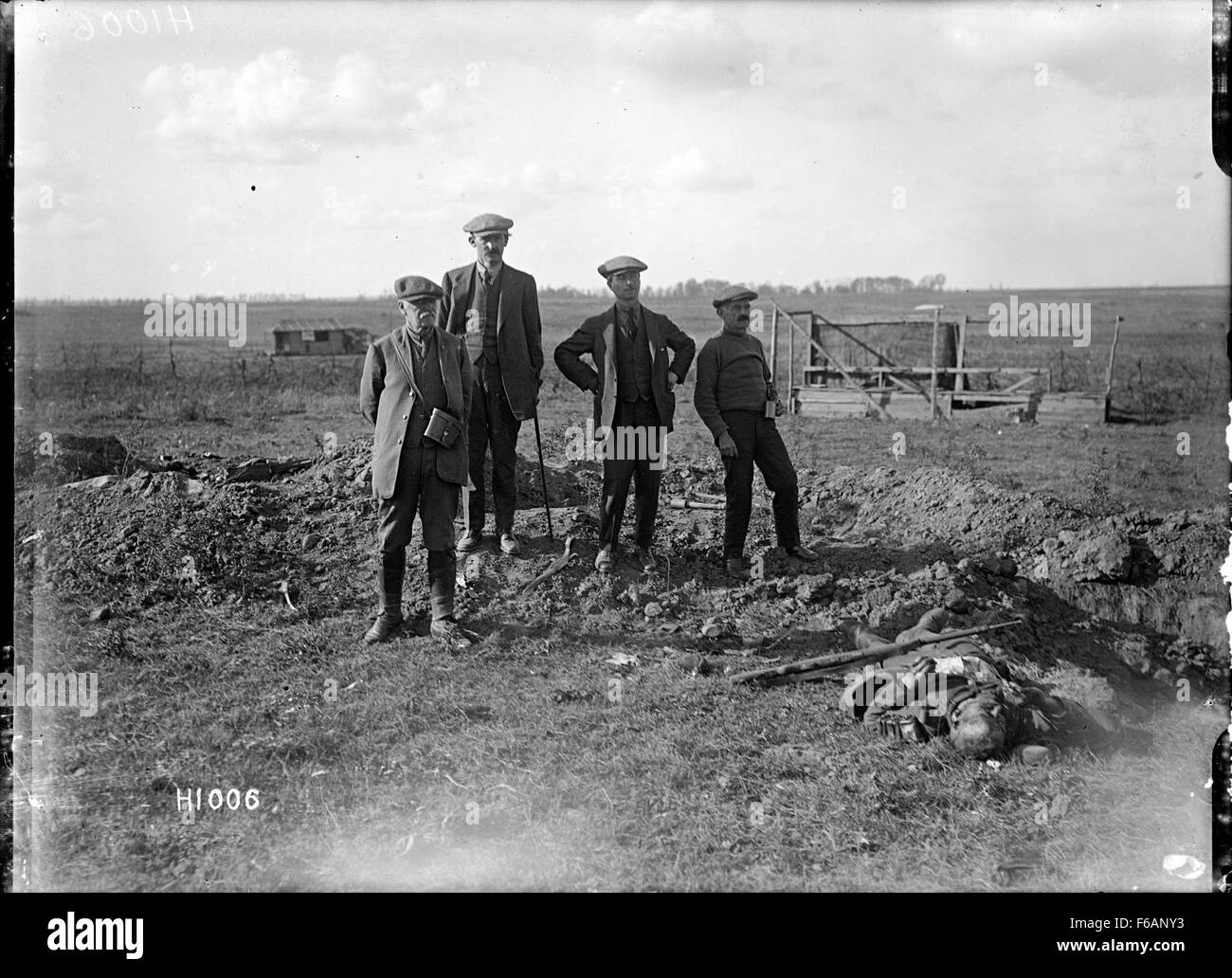 A photograph showing New Zealand journalists on the battlefield at ...