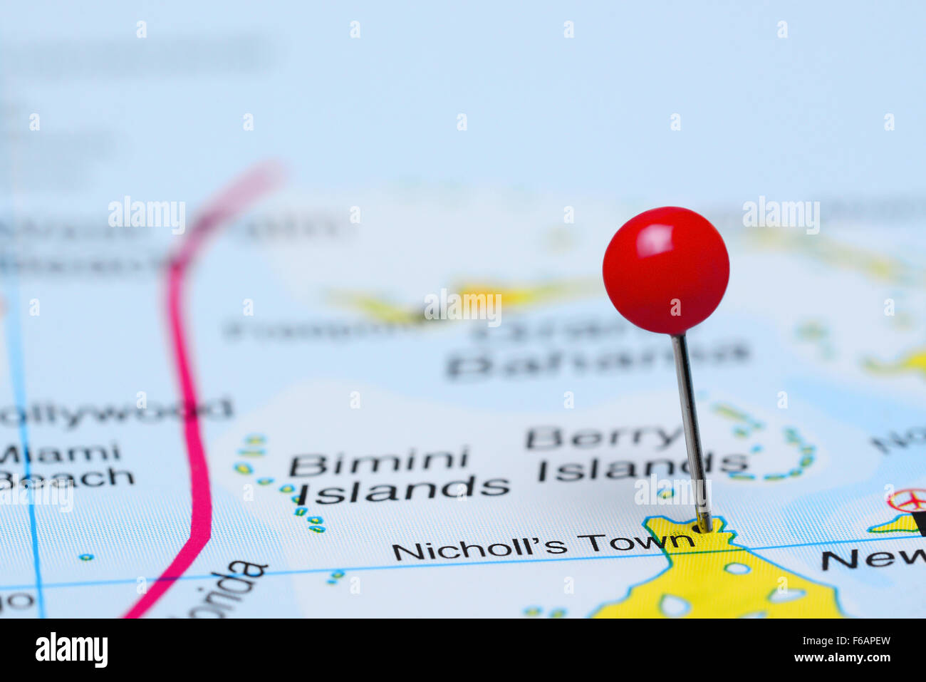 Nicholls Town pinned on a map of America Stock Photo - Alamy
