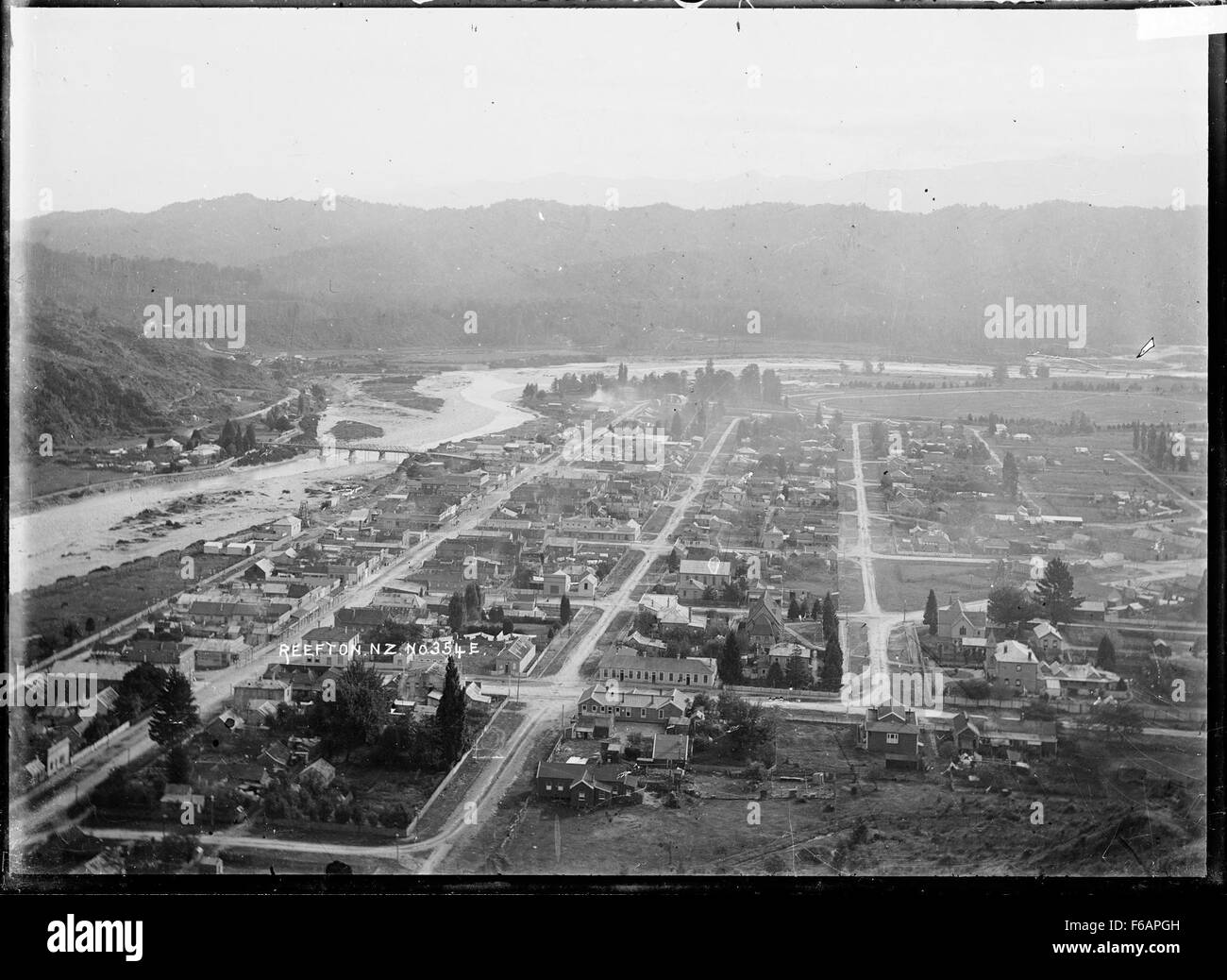 A scenic view overlooking Reefton, a historic town in New Zealand ...