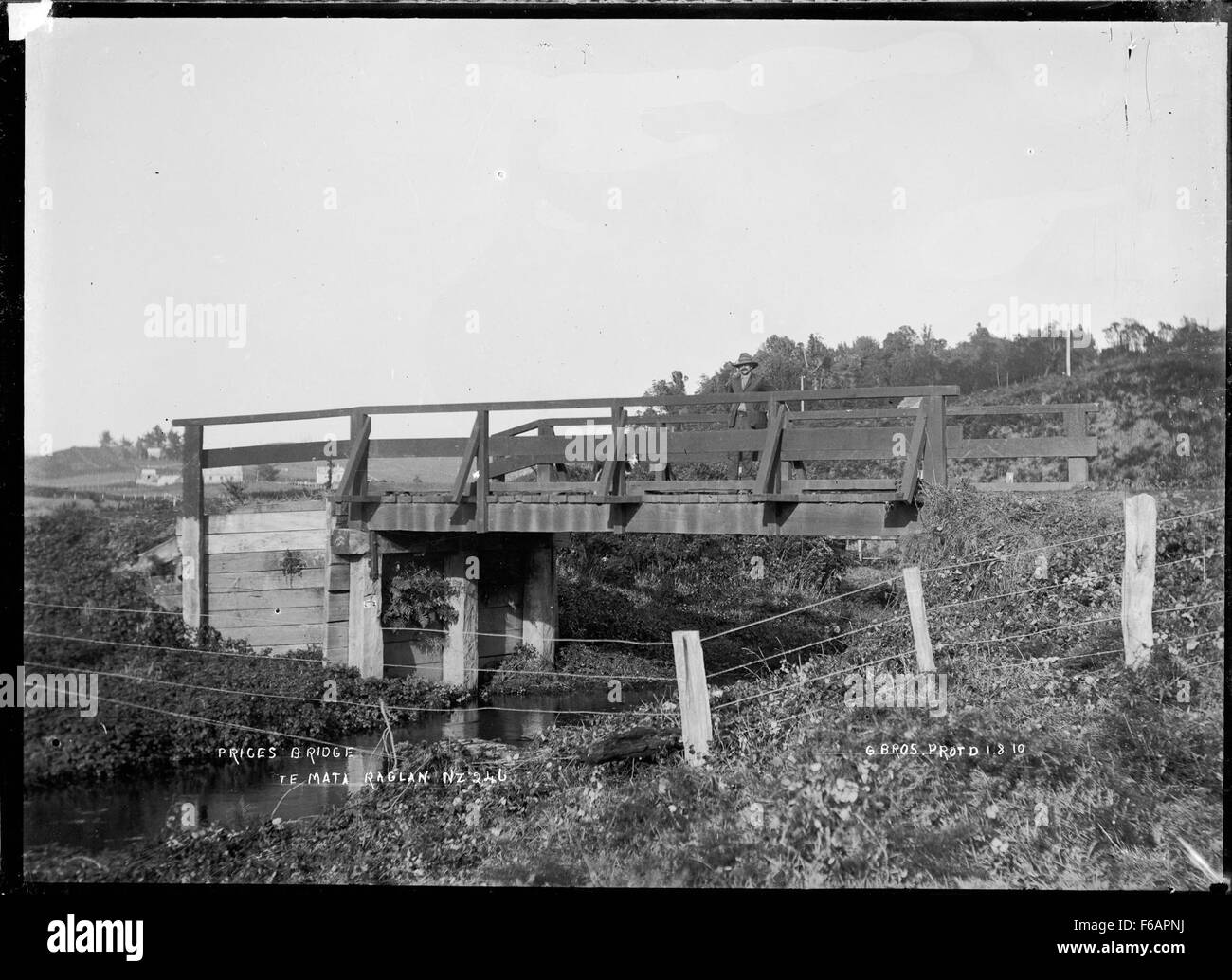 This 1910 photograph shows Price's Bridge at Te Mata, near Raglan ...