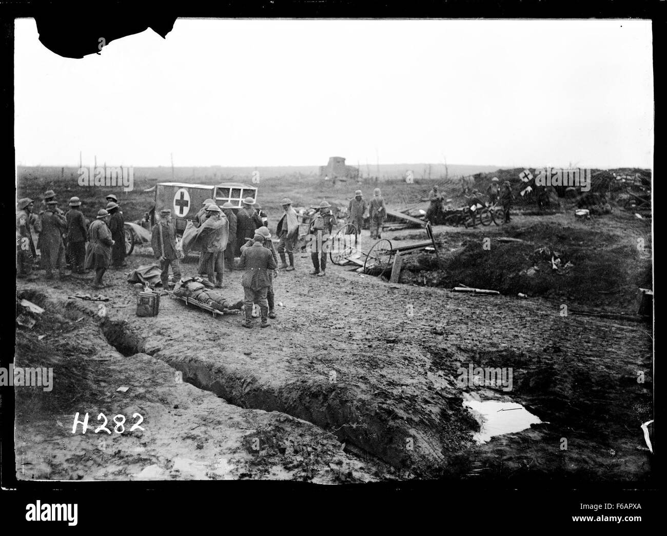 This photograph shows a medical dressing station on the Western Front ...