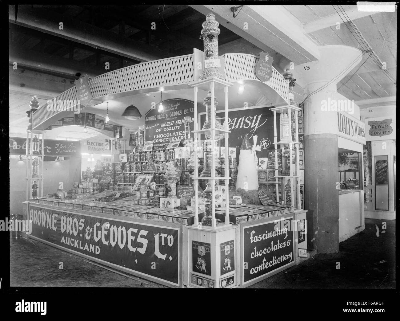 Stall at a trade fair advertising and displaying the produce Stock ...