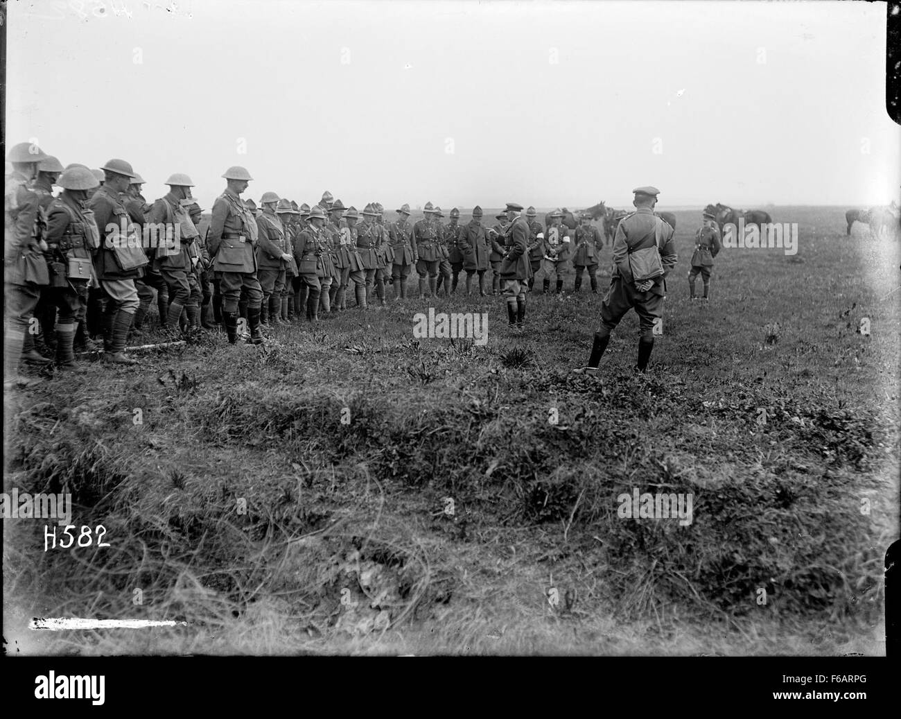This historical scene depicts a corps commander addressing his officers ...