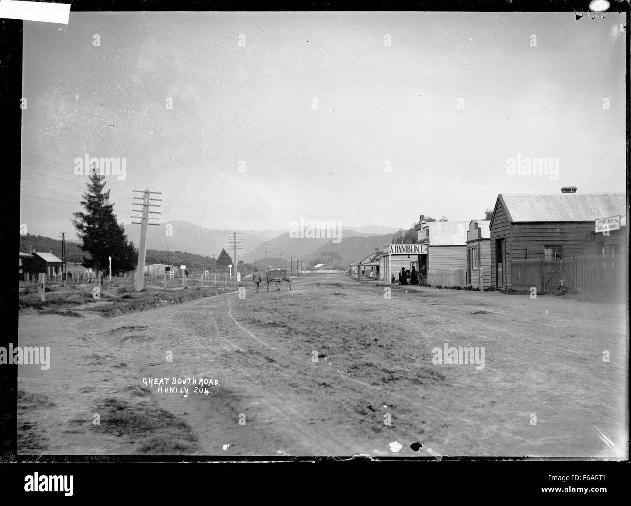 A photograph from the 1910s showing the Great South Road leading out of ...
