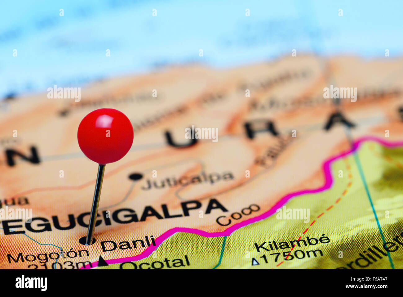 Danli pinned on a map of America Stock Photo - Alamy