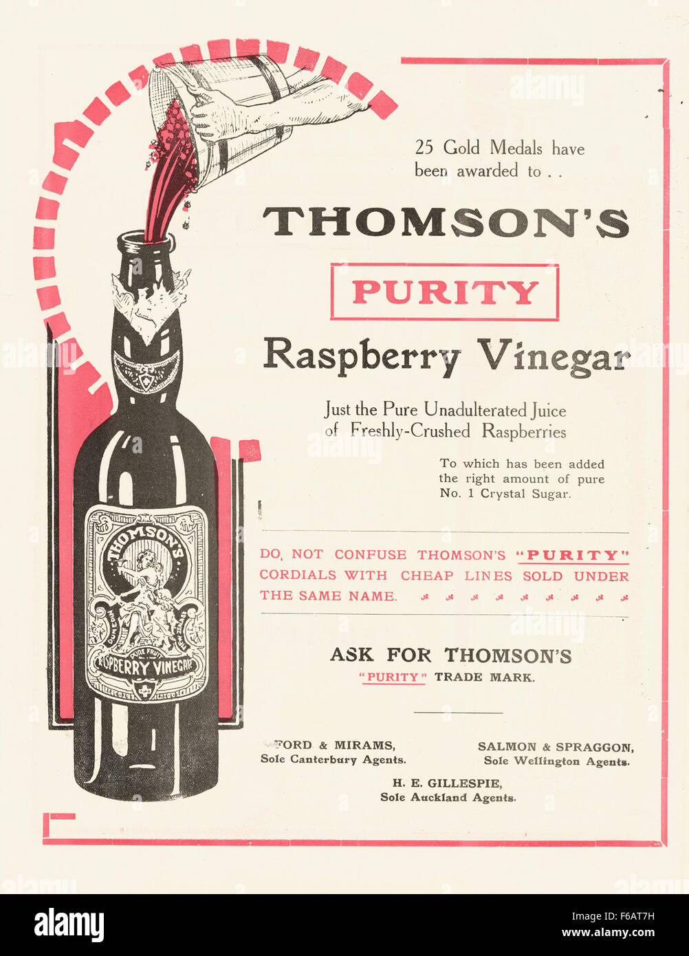 This vintage label for Thomson's Purity raspberry vinegar, produced by ...