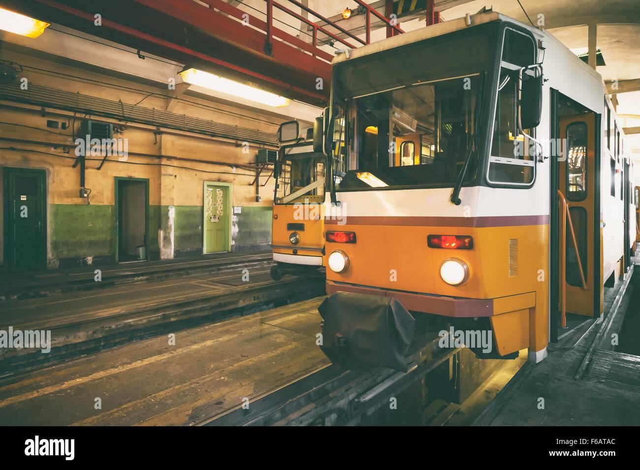 Tram in garage Stock Photo - Alamy