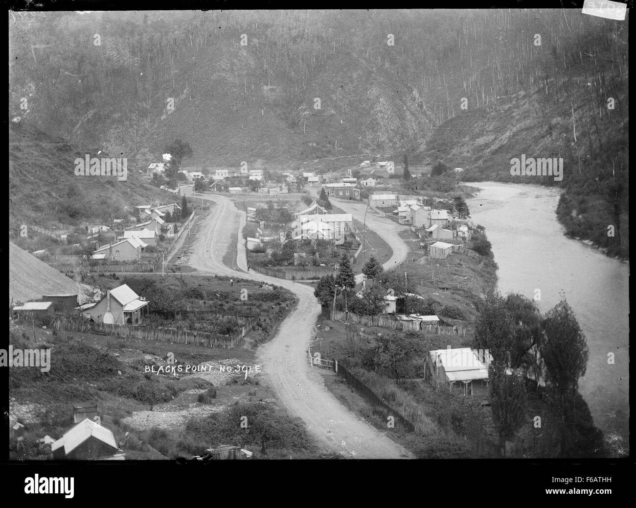 View of Blacks Point, a gold-mining settlement on the Inangahua Stock ...