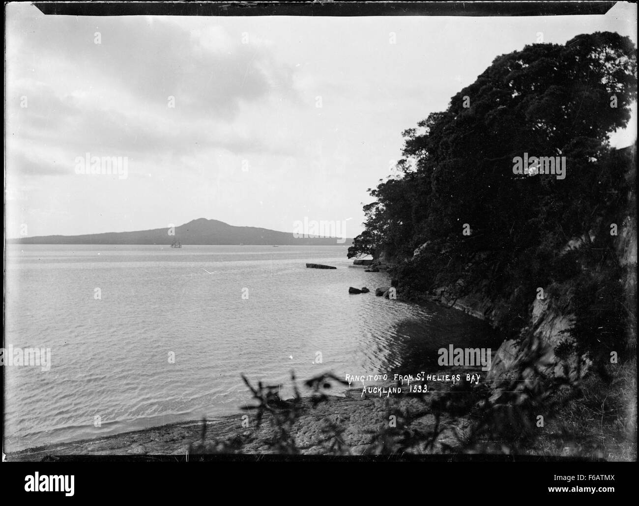 This panoramic view of Rangitoto Island, seen from St Heliers Bay in ...
