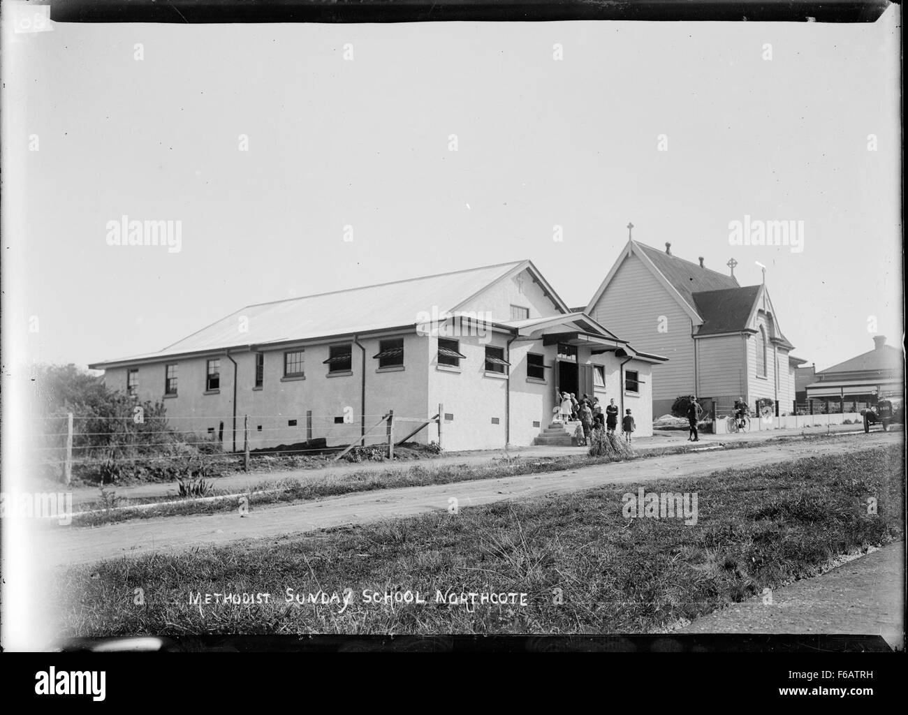 The view depicts the Methodist Sunday School and church in Northcote ...