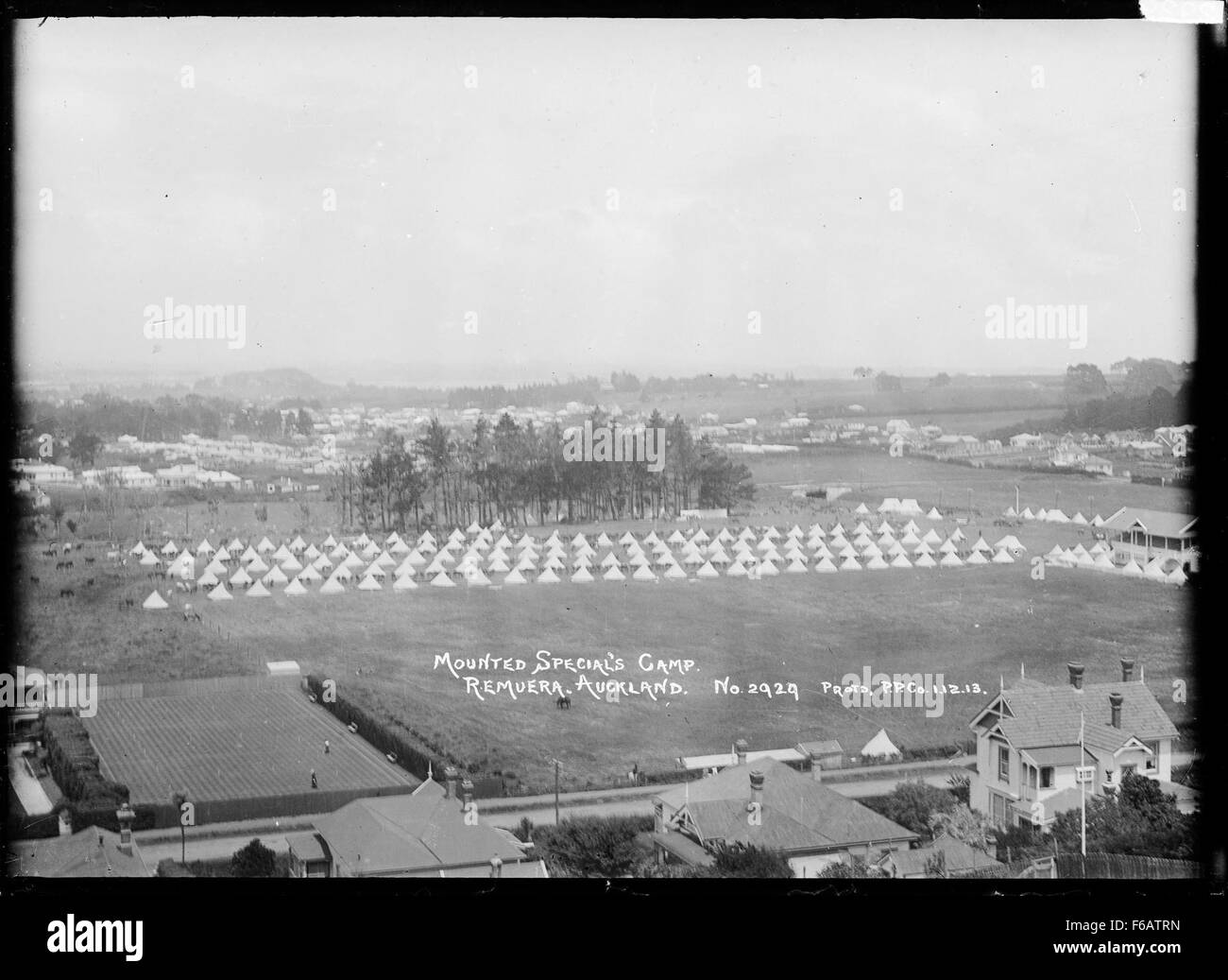 View of the Mounted Special's camp at Remuera, Auckland Stock Photo - Alamy