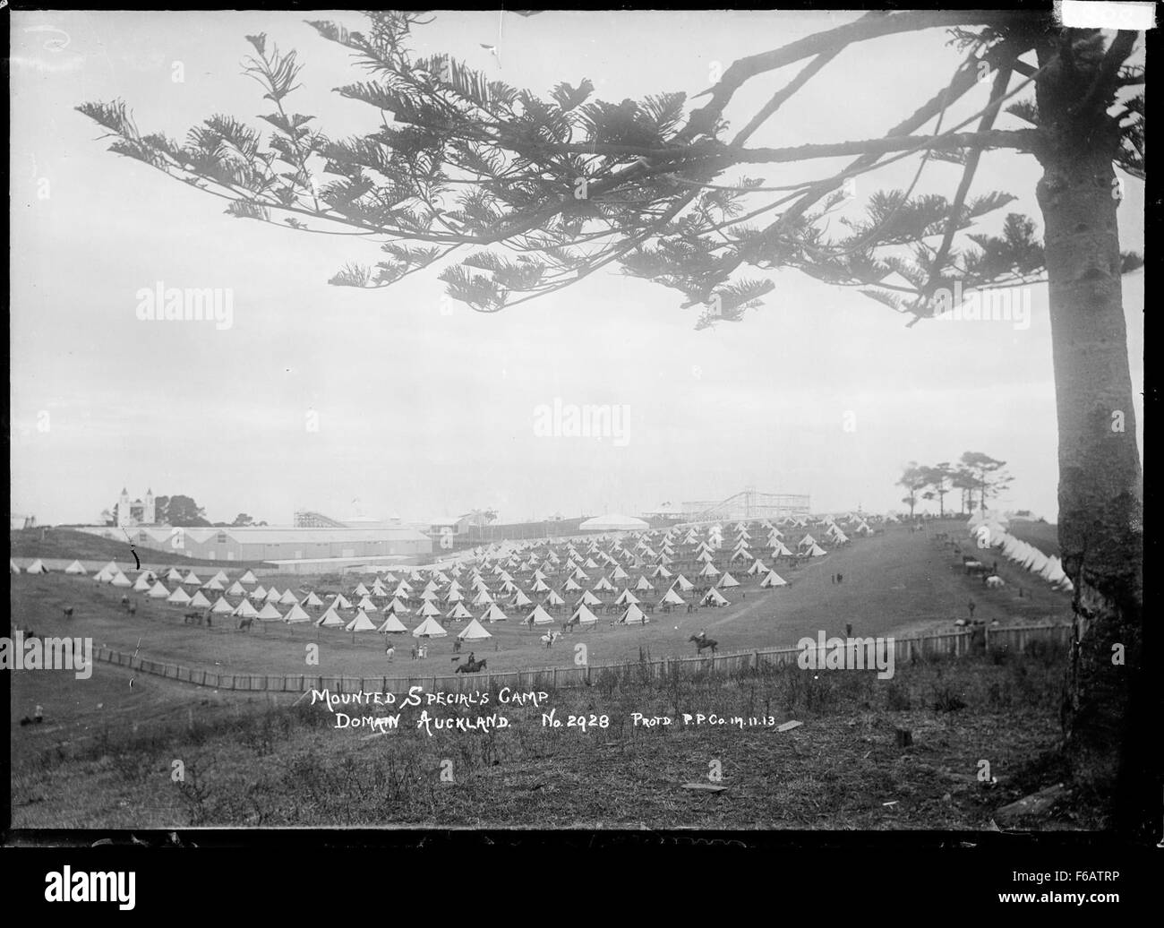 A photograph showcasing the Mounted Special's camp at Auckland Domain ...
