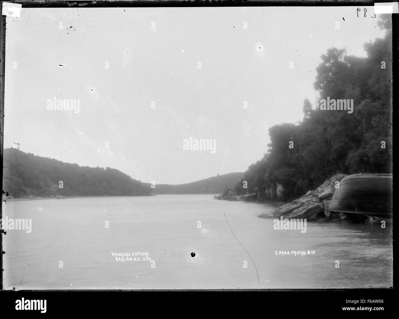 This 1910 photograph of Waingaro Estuary in Raglan, New Zealand ...