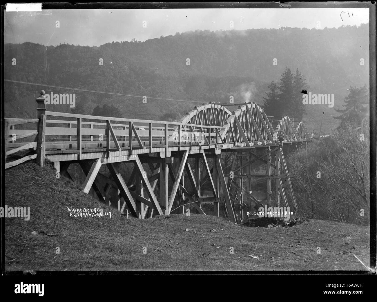 A historic photograph of the Waipa Bridge spanning the Waipa River near ...