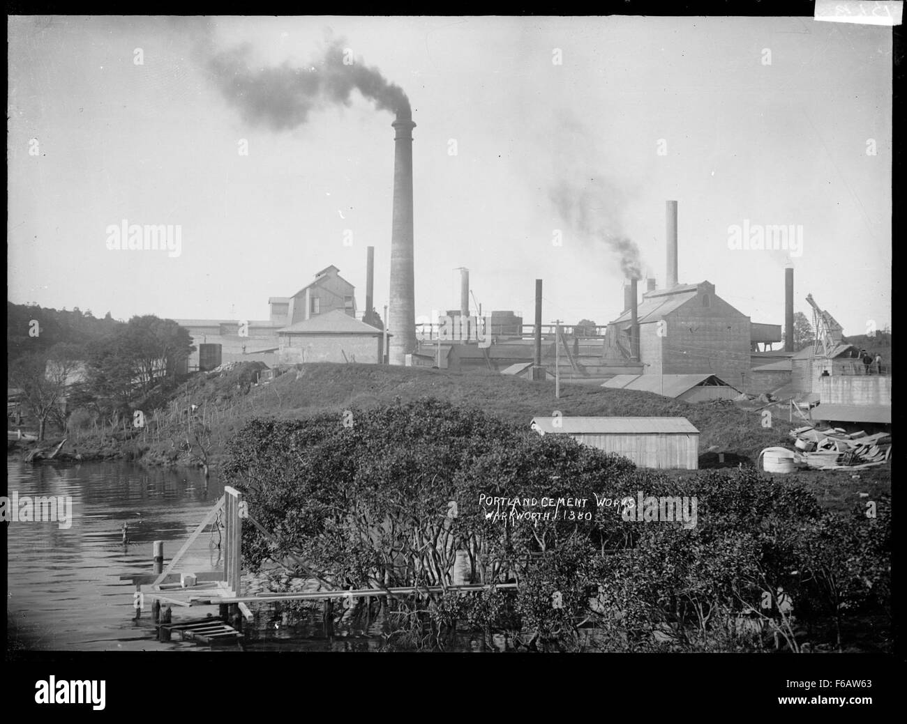 The photograph captures the Wilson Portland Cement Works in Warkworth ...