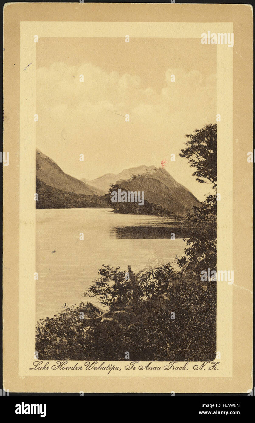 This postcard depicts Lake Howden in New Zealand, located near the Te ...