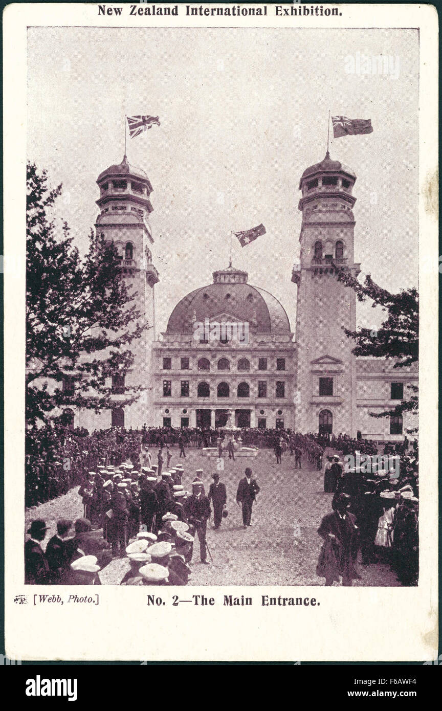 A historical postcard depicting the main exhibition hall at the New ...