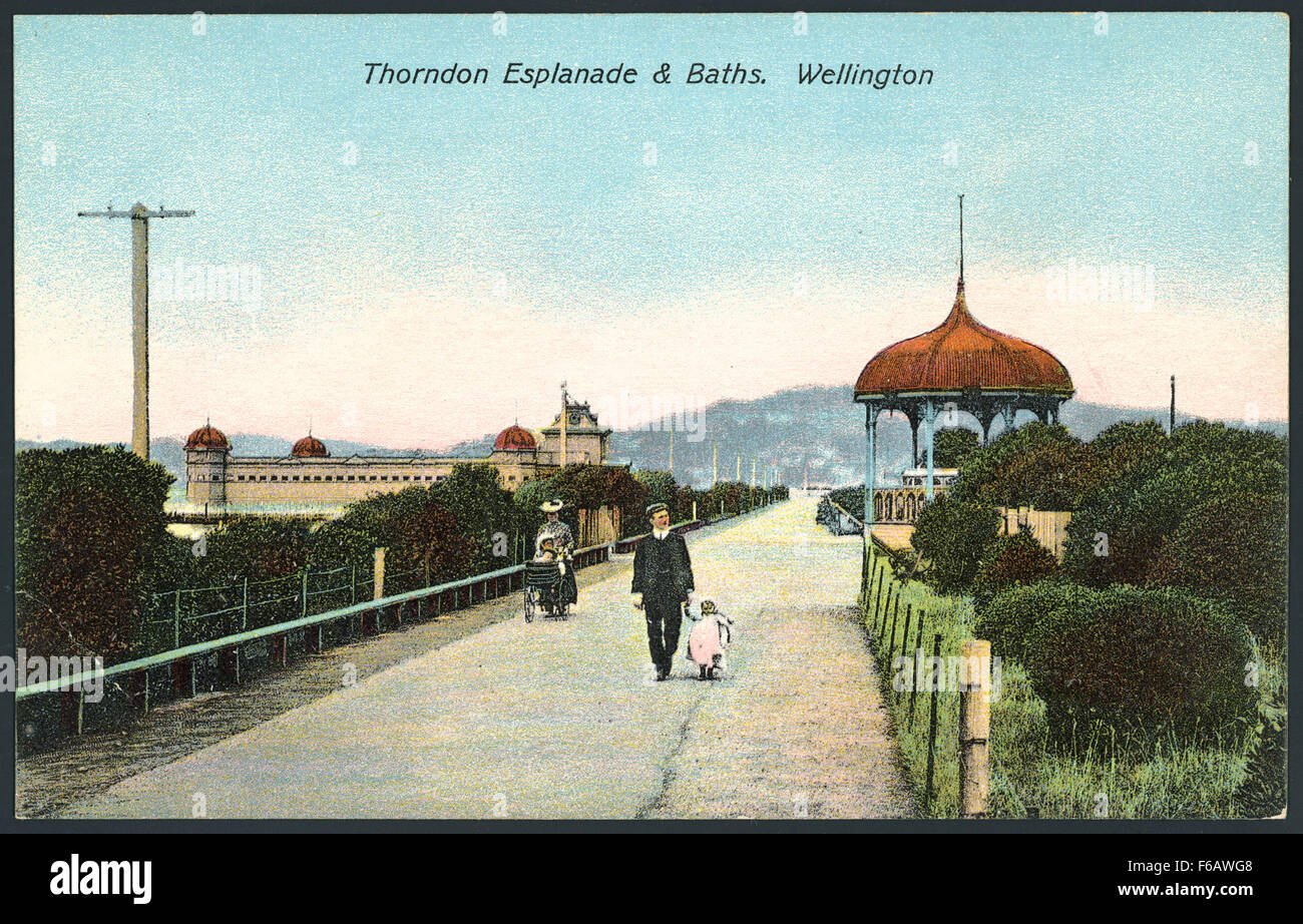 This vintage postcard features the Thorndon Esplanade and Baths in ...