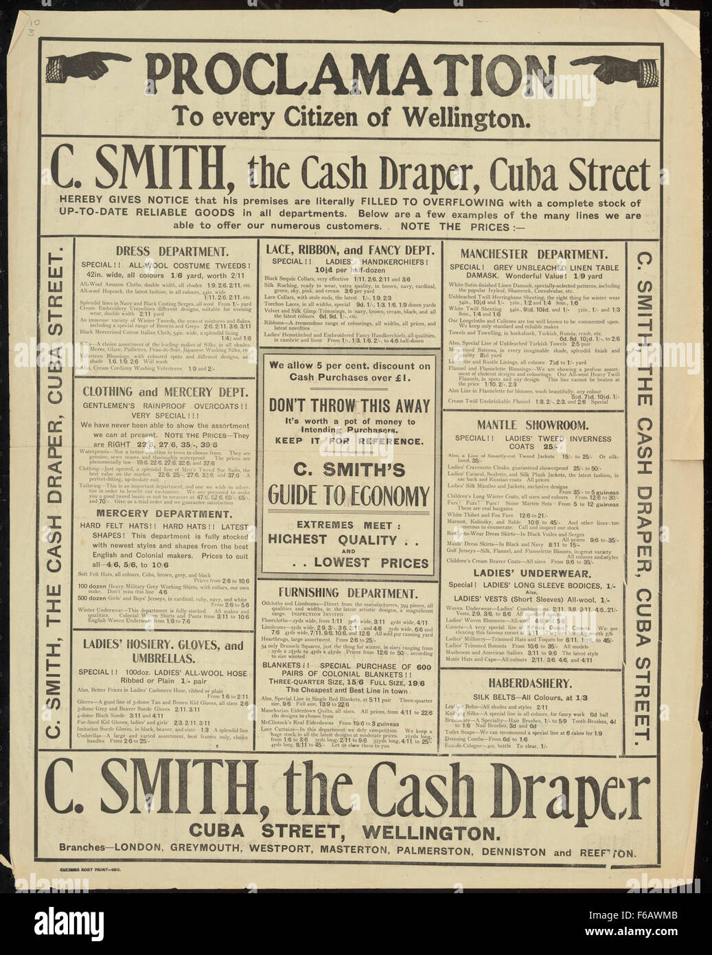 This proclamation, issued by C. Smith, a draper in Wellington, calls ...