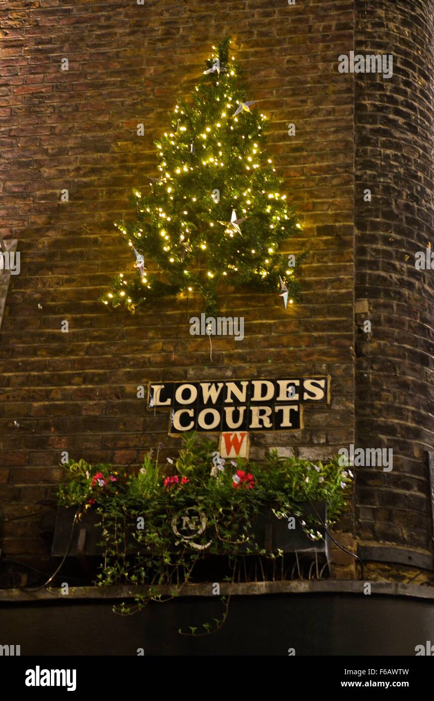 Christmas tree on the wall of Lowndes Court off Carnaby Street, 2015 ...