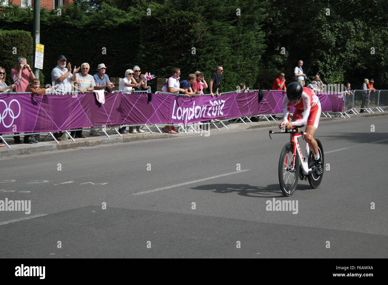 Danish Cyclist in a road race and crowd at the London Olympics 2012 ...