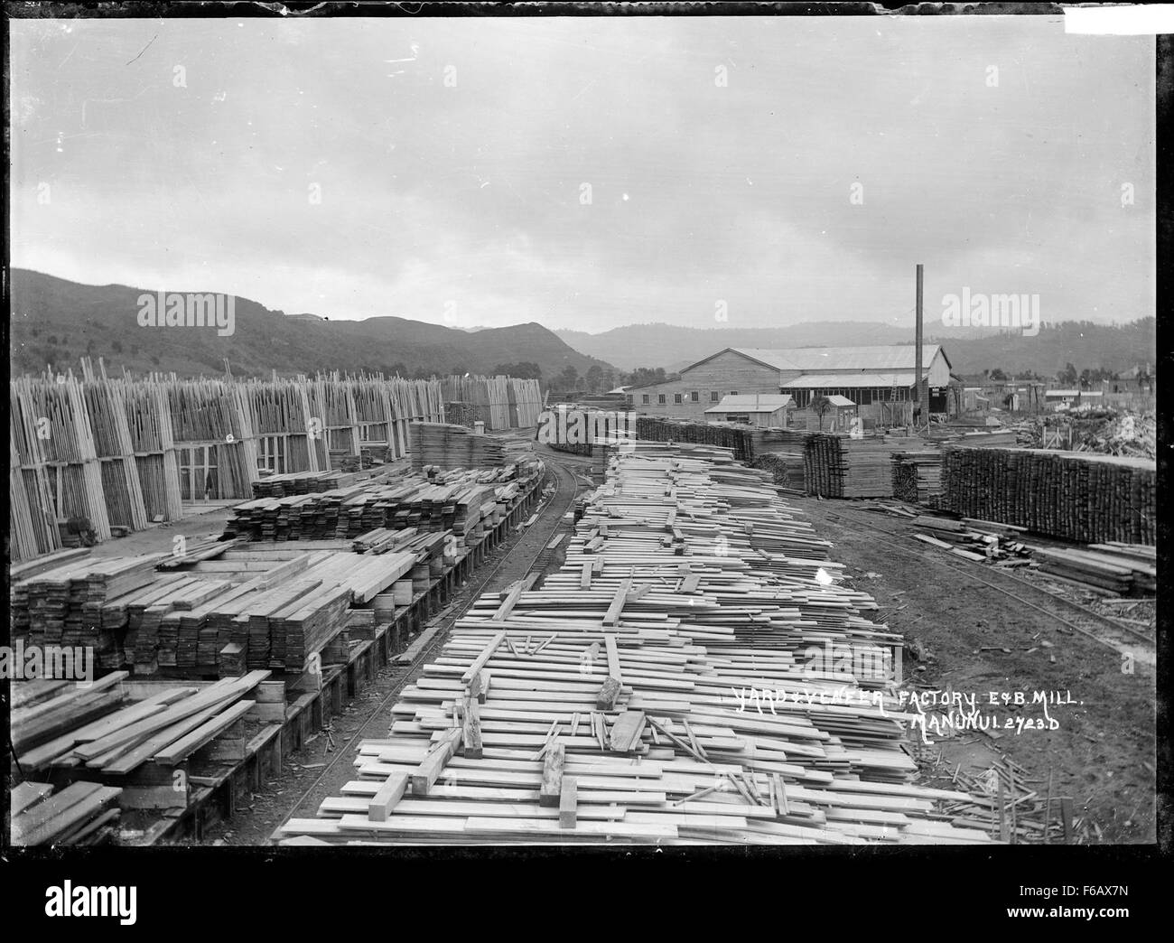 Ellis & Burnand's timber yard and veneer factory in Manunui, New ...