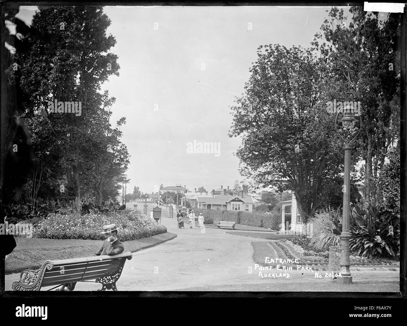 The entrance to Point Erin Park in Auckland is marked by lush greenery ...