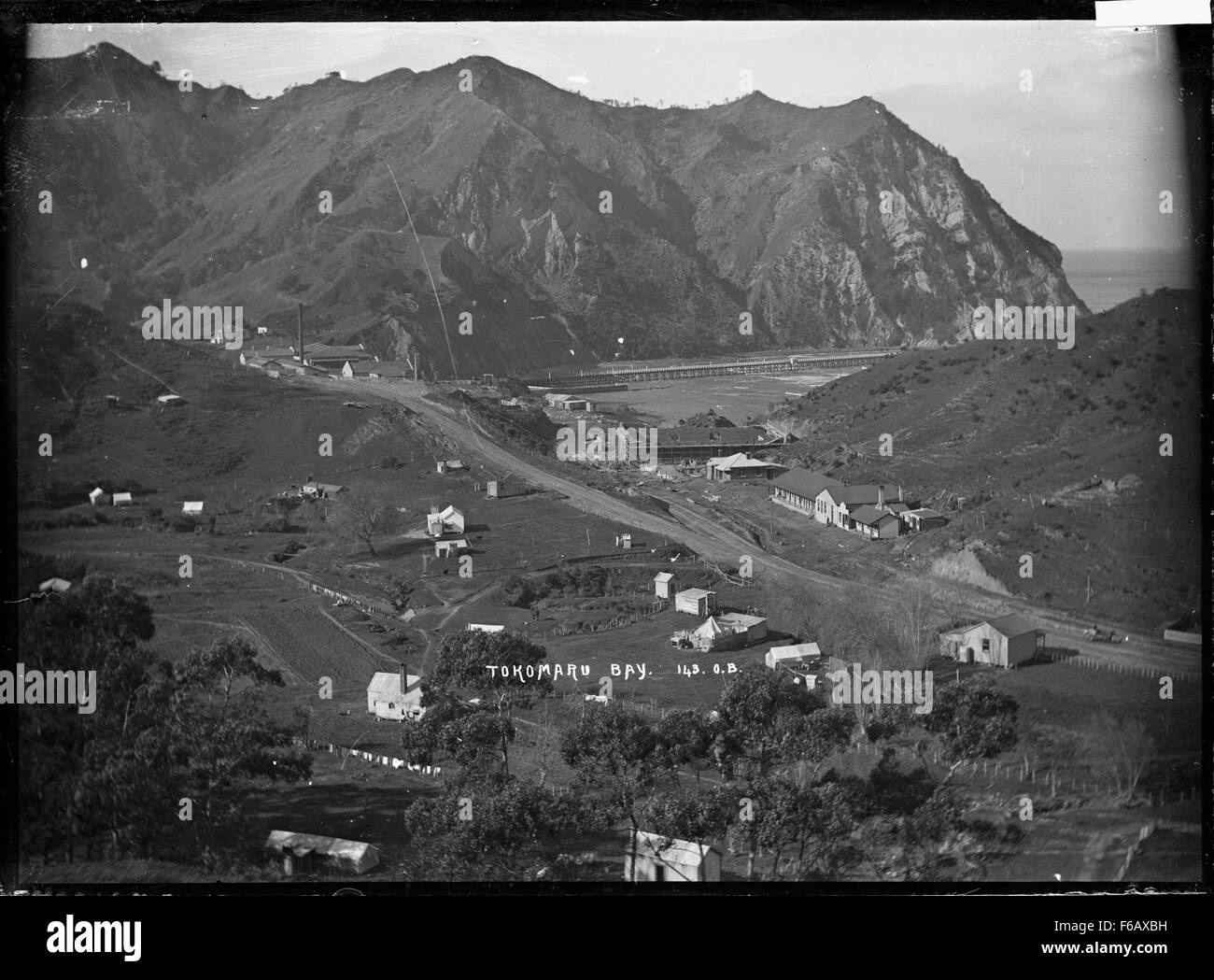 The image depicts the freezing works and settlement at Waima in ...