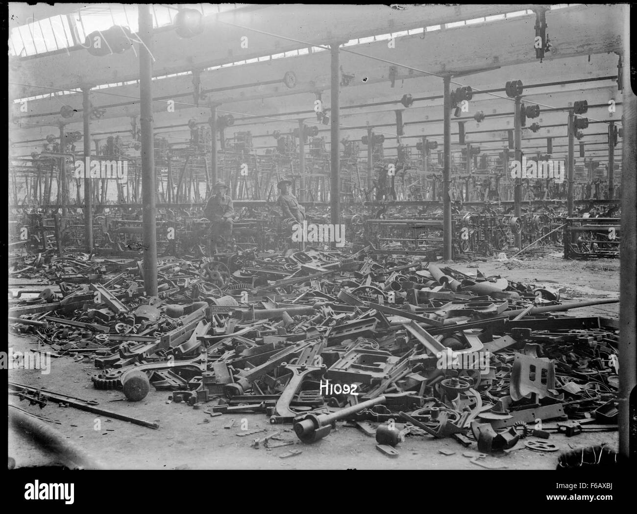 This image depicts the machinery of a French factory destroyed during ...