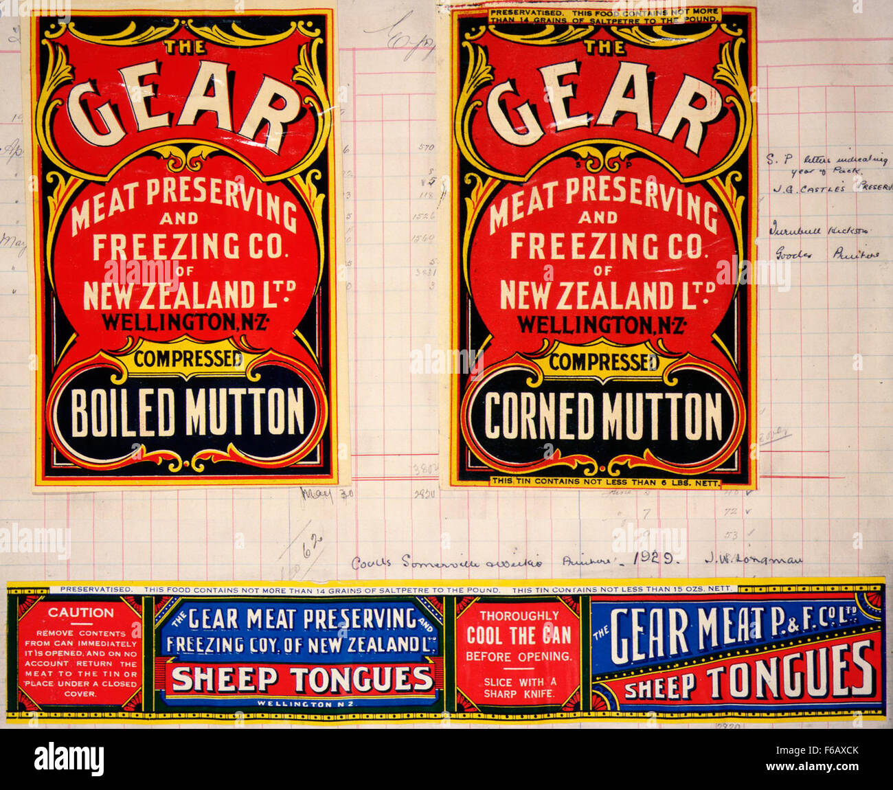 These vintage labels from Gear Meat Company, showcasing 'Boiled Mutton ...