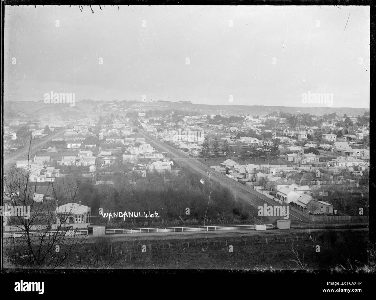 This panoramic view of central Wanganui, New Zealand, captured from the ...