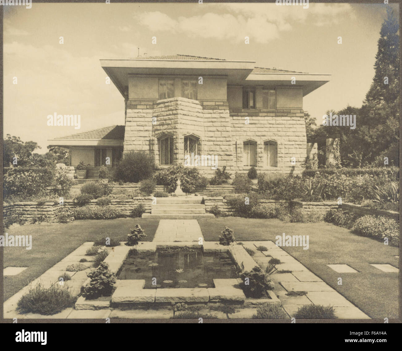 This detailed architectural drawing presents the garden elevation of ...