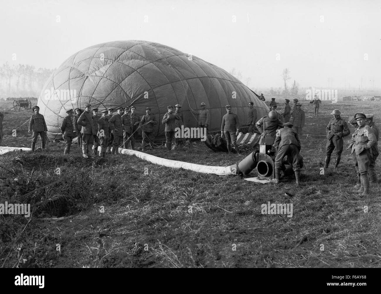 This image shows the process of inflating an observation balloon, a key ...