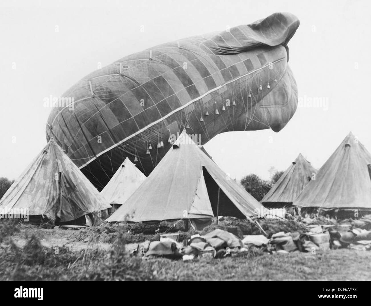 A Royal Flying Corps observation balloon, used during World War I, is ...