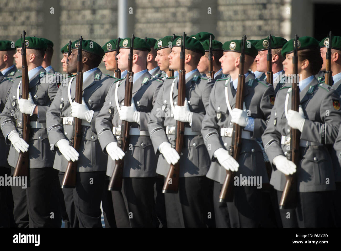 German honor guard in formation at the Ministry of Defense in Berlin ...