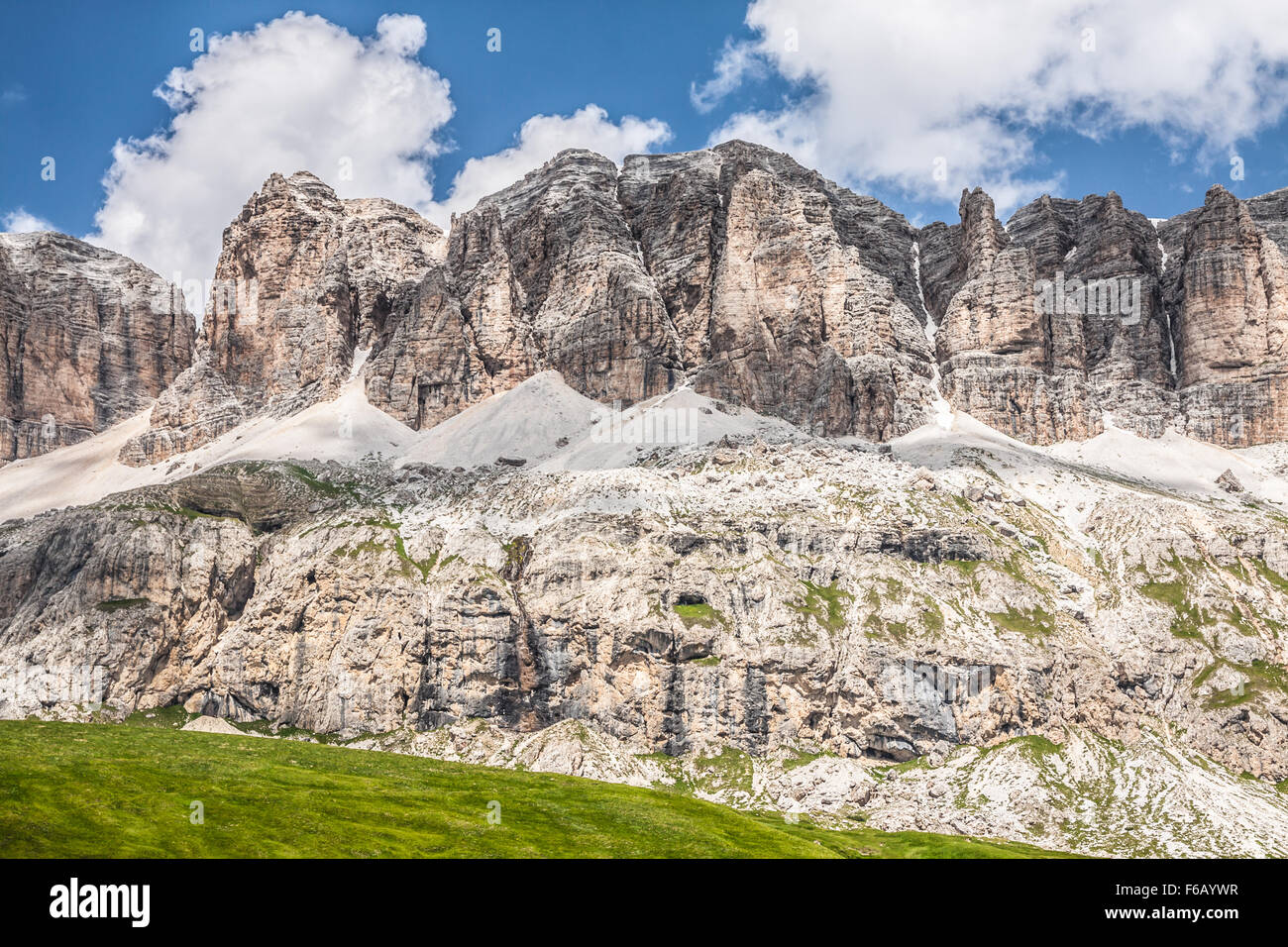 Panorama of Sella mountain range from Sella pass, Dolomites, Italy ...