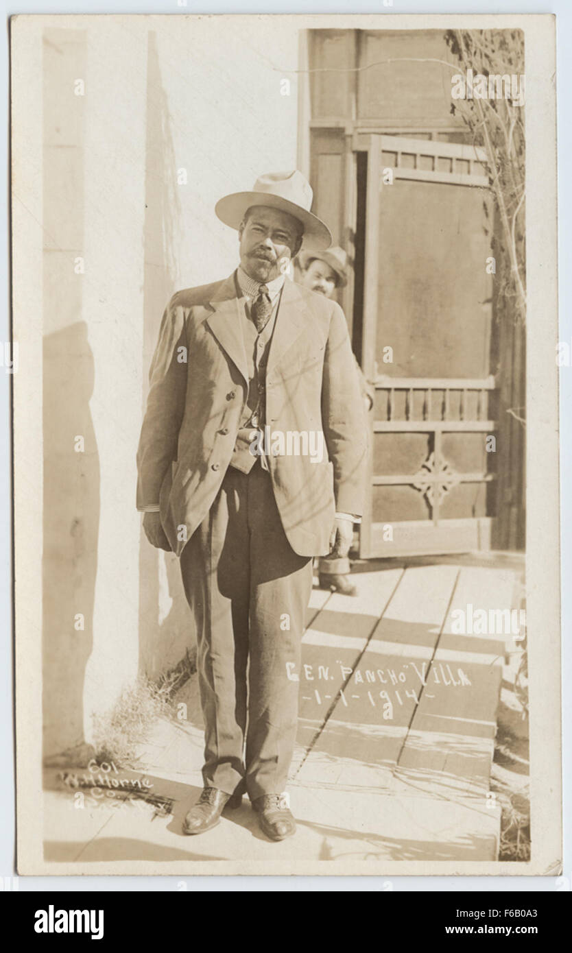 This vintage postcard features a portrait of General Pancho Villa, a ...