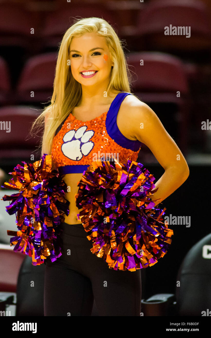 Clemson Rally Cats perform during a timeout in the NCAA Basketball game ...